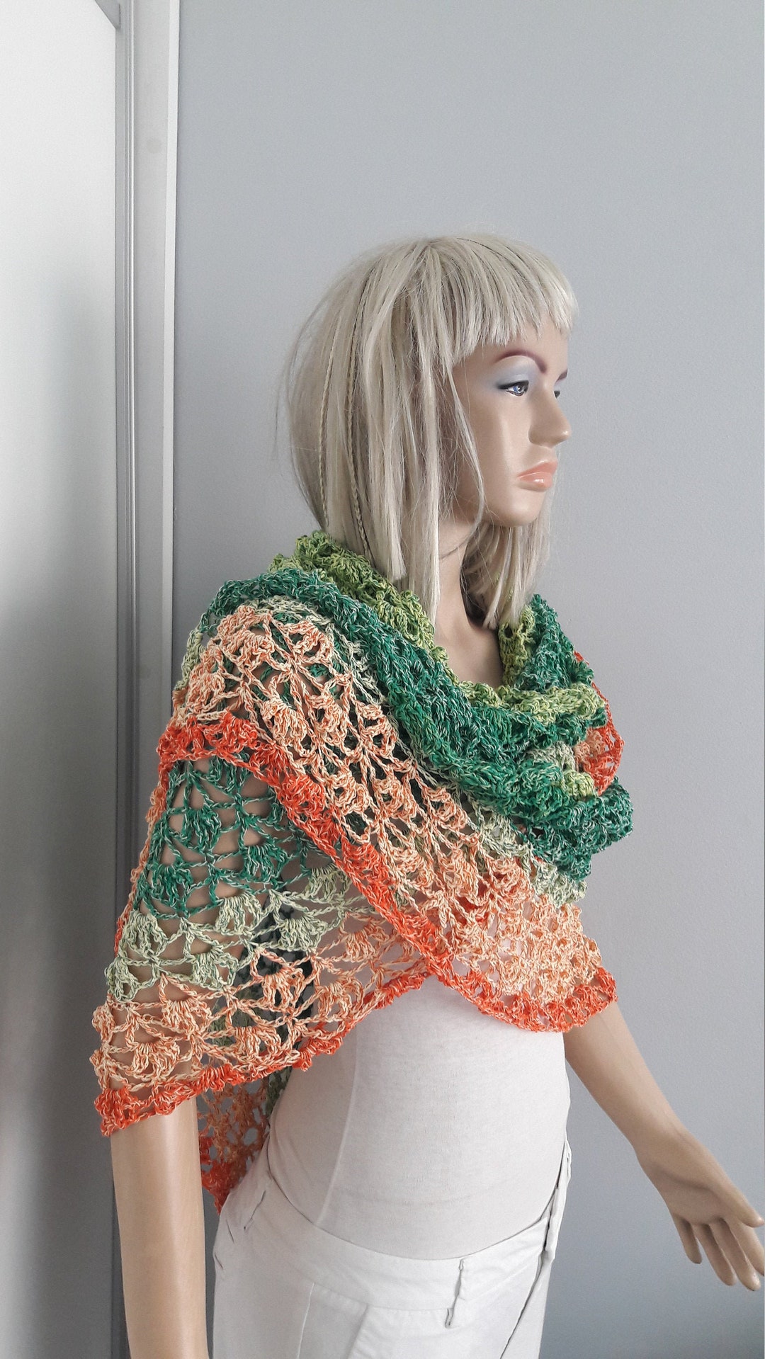 Flowy Summer Shawl, Lacy Beach Shawl, Crochet Cover Up, Variegated Wrap ...
