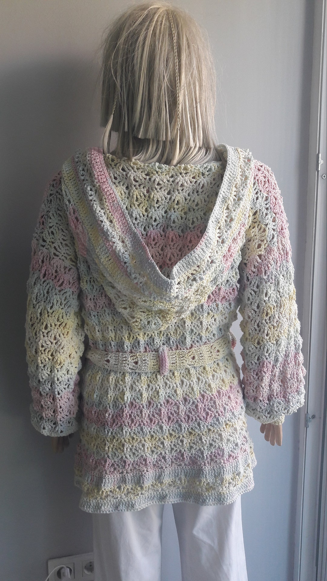 Spring Beauty Cardi, VARIEGATED, Crochet Cardigan, HOODED Slouchy Vest ...
