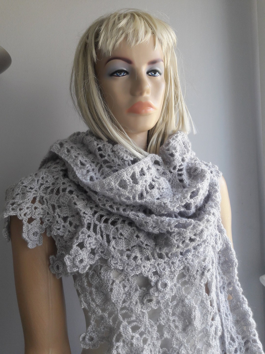 Fairy Tale, Lacy Crochet SHAWL, Wedding Wrap, Bridal Scarf, Leaves and ...