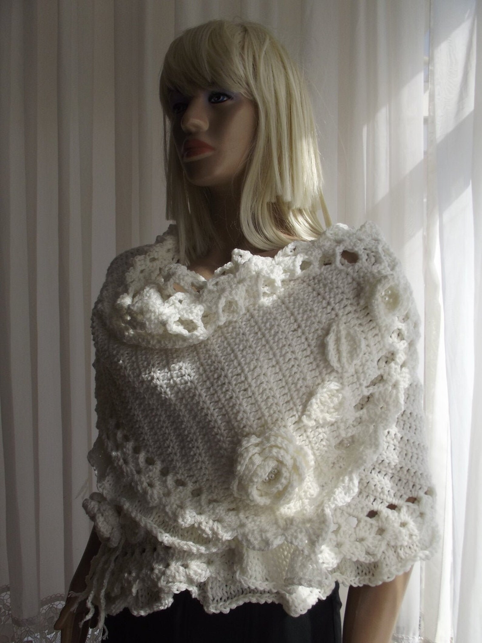 Roses Love You Crochet RUFFLE SHAWL Cozy Wrap Rectangular | Etsy