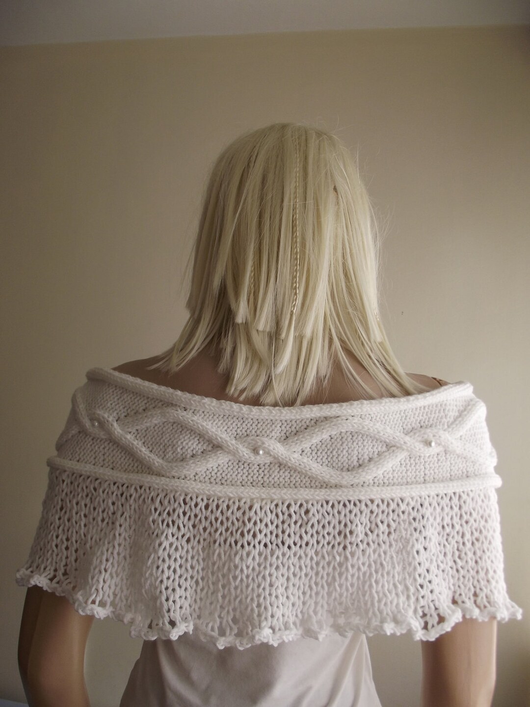 White Dove in Flight, Hand Knitted CAPELET, Wedding Shawl, Bridal Cover ...