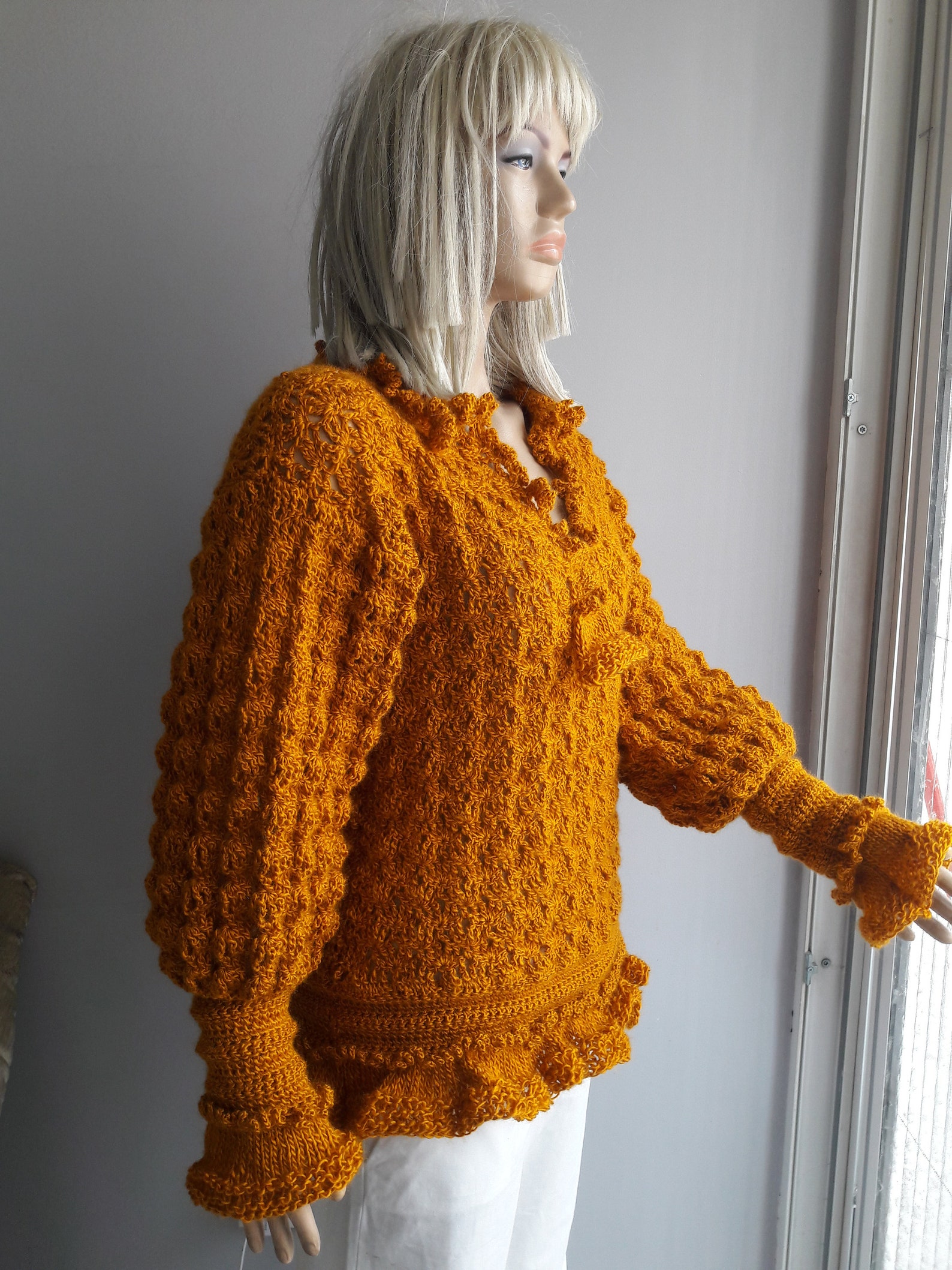 PUFFY Ruffle Sweater Crochet Sweater Ruffled Sweater Puff - Etsy