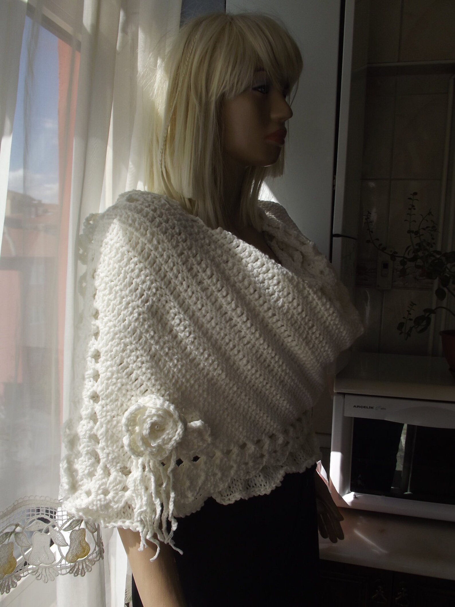 Roses Love You Crochet RUFFLE SHAWL Cozy Wrap Rectangular | Etsy