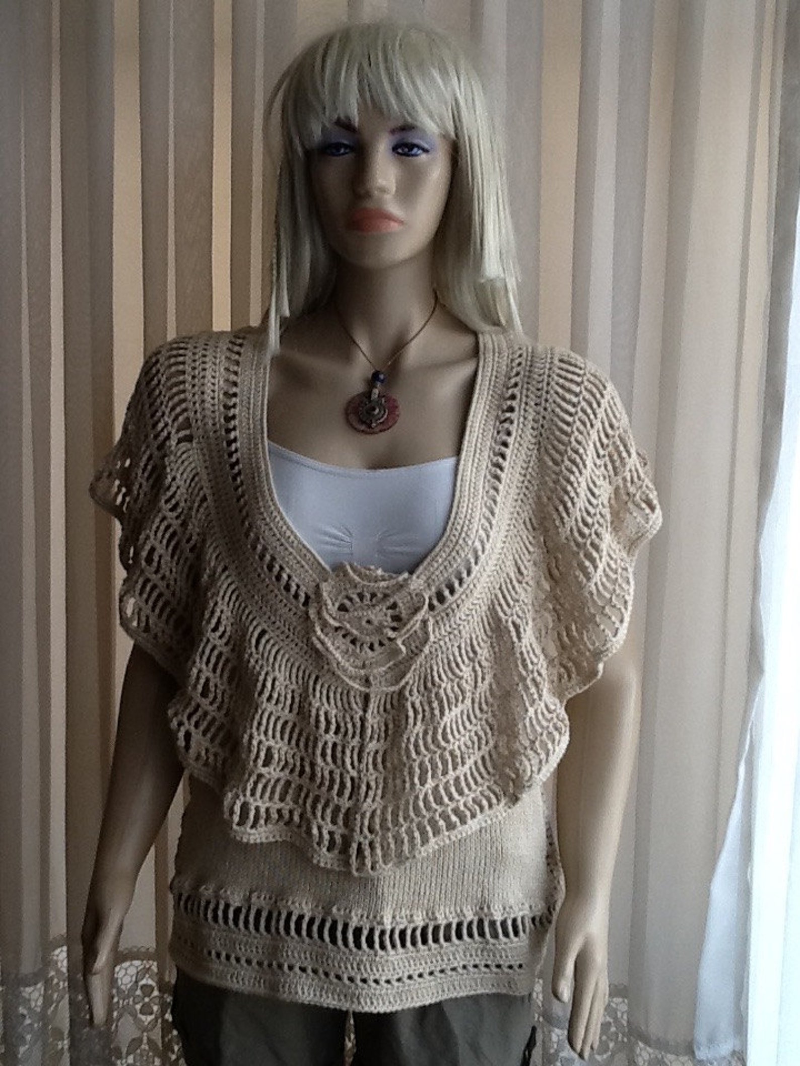 Cleopatra CROCHET Top Shawl Sweater Lacy Top Hand Knit - Etsy