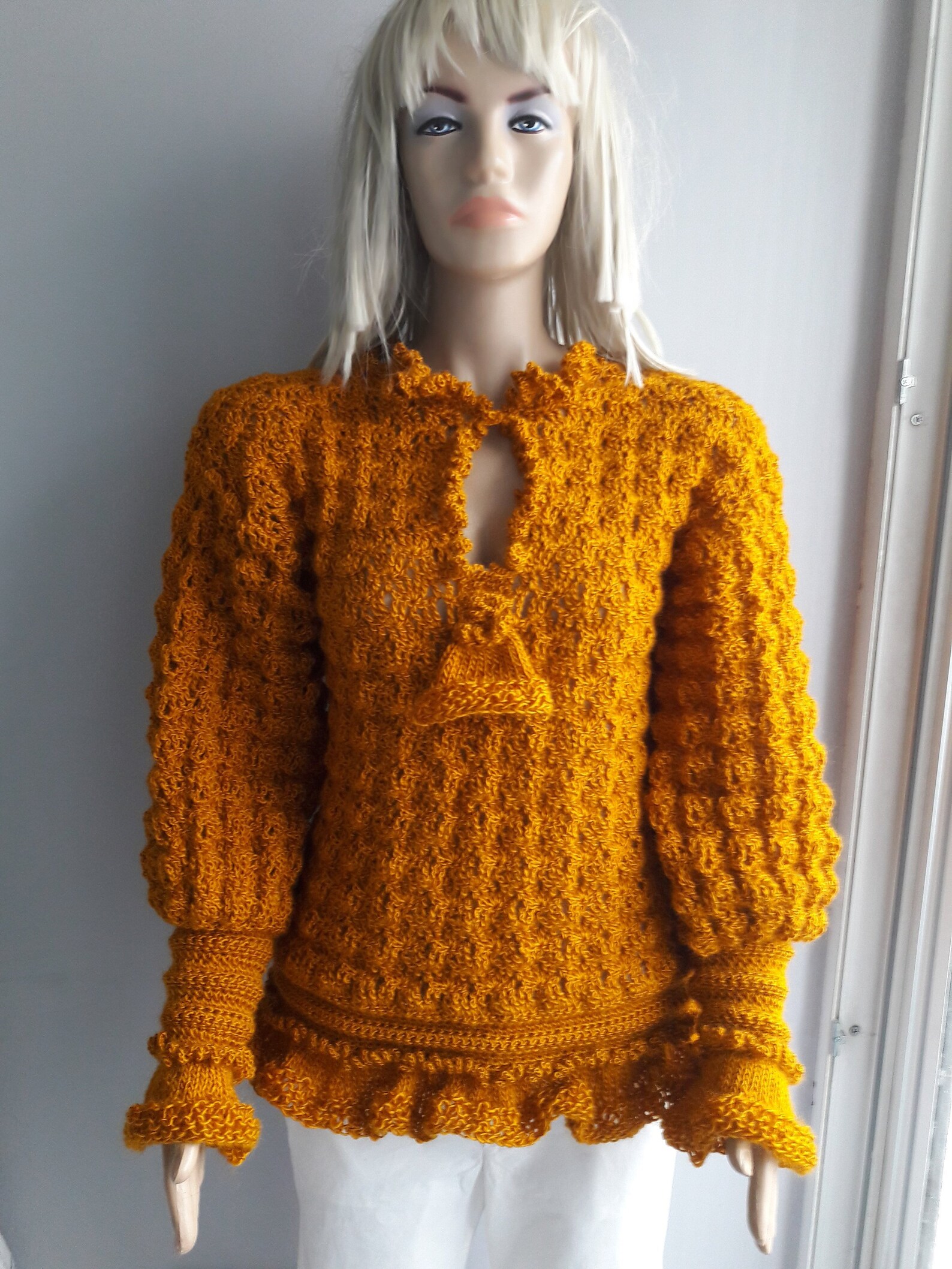PUFFY Ruffle Sweater Crochet Sweater Ruffled Sweater Puff - Etsy