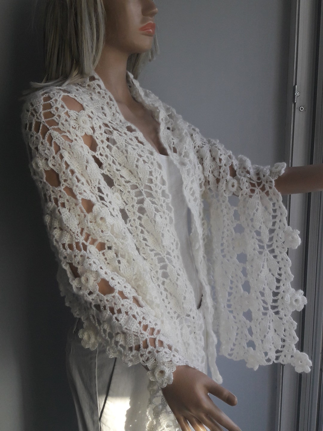 Fairy Tale, Lacy Crochet SHAWL, Wedding Wrap, Bridal Scarf, Leaves and ...
