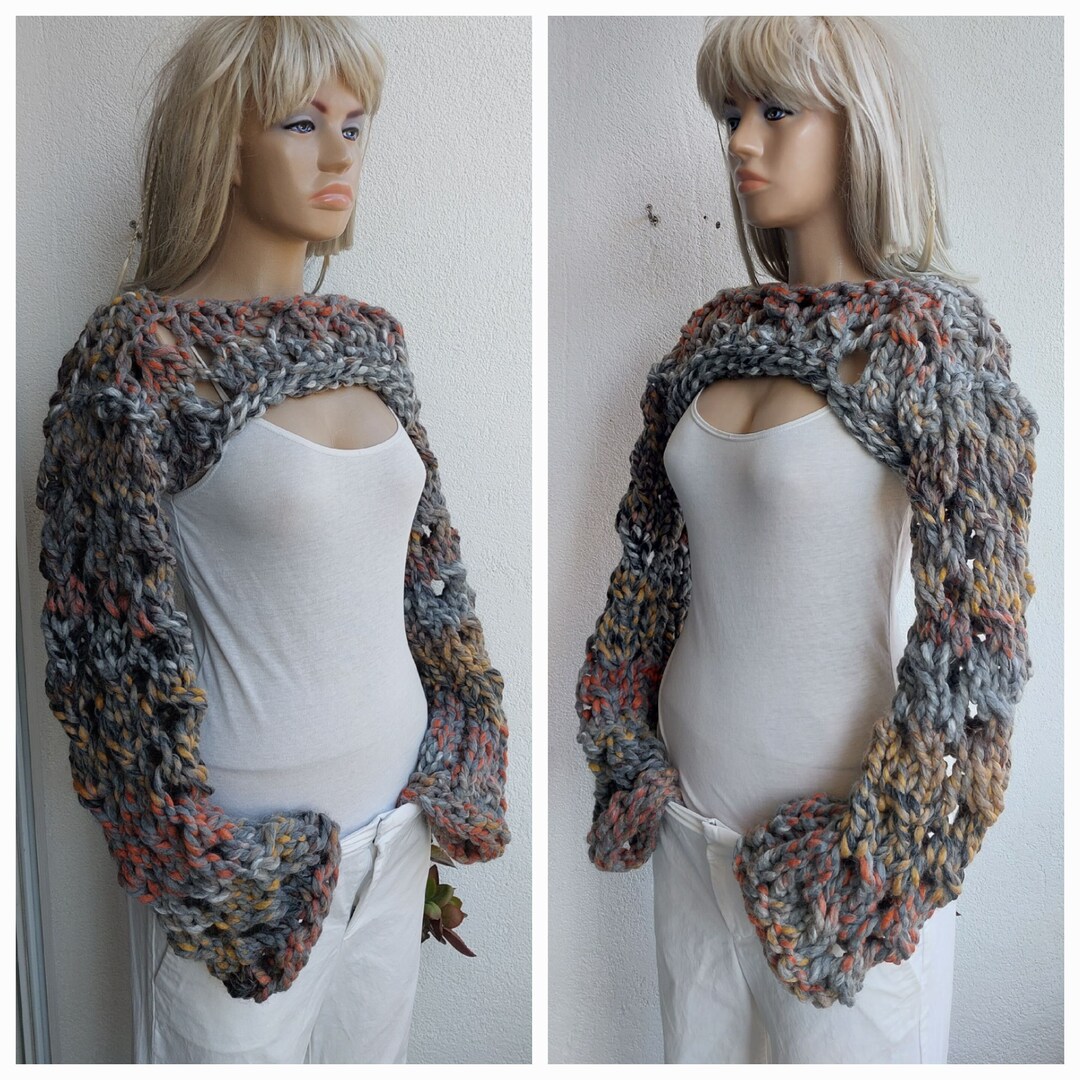 Ready to Ship, Funny, THICK Lacy Shrug, SMALL Size, Gray Mix, Lacy Knit ...
