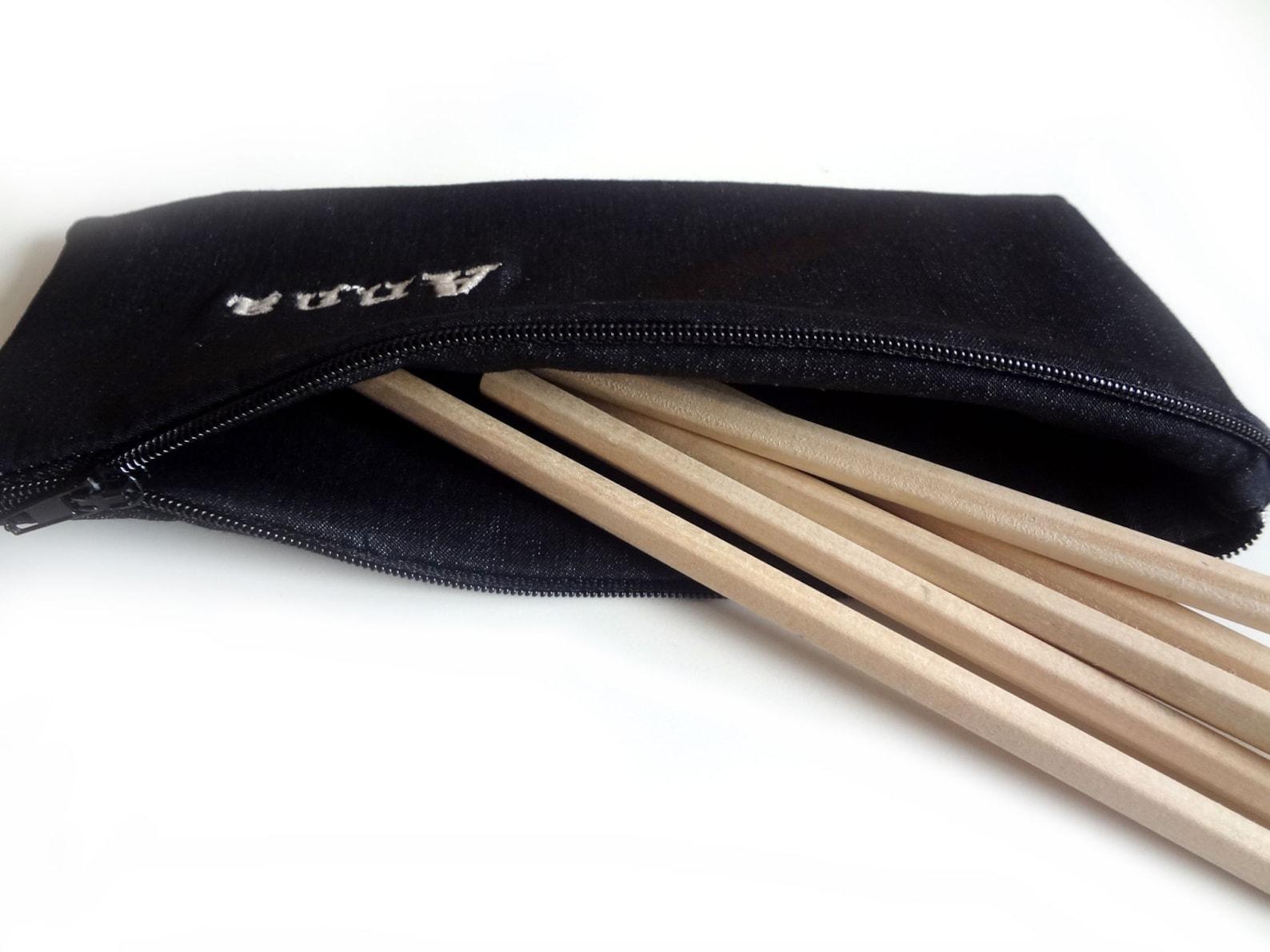 Pencil Case: Name Personalised Black Fabric Pouch With Zip Closure ...