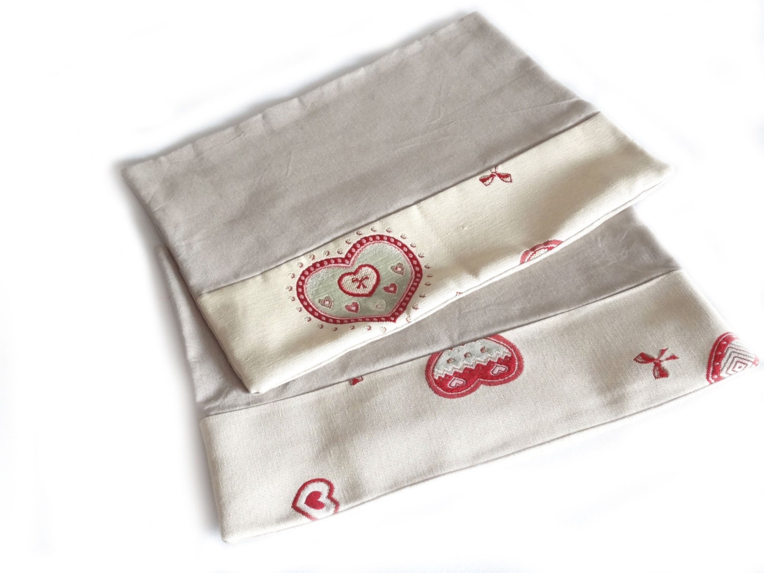 Table Mats + Little Runner Tyrolean Fabric With Hearts Beige and Red ...
