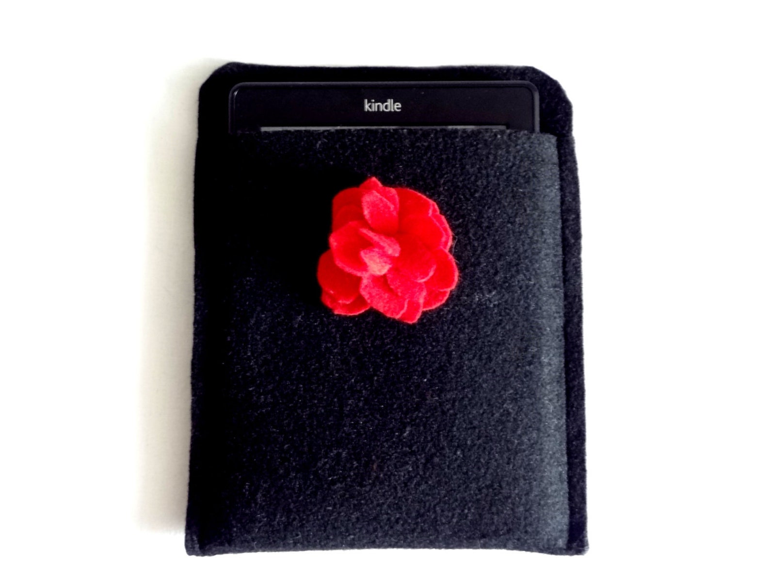 Kindle Case in Black Felt With Decorative Flower - Etsy