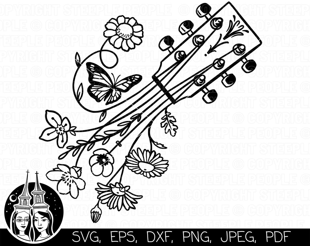 Music SVG, Guitar SVG, Guitar Flower SVG, Guitar Butterfly Svg, Guitar ...