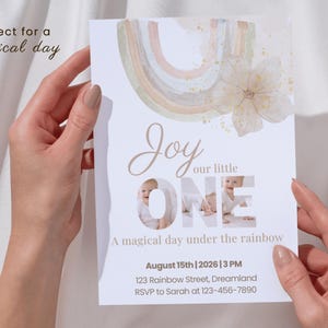 Boho Rainbow First Birthday Invitation Bundle, Editable Photo Frame ...