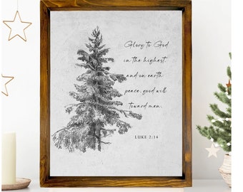 Christmas Tree Art With Scripture Peace on Earth Christmas Decor Luke 2 ...