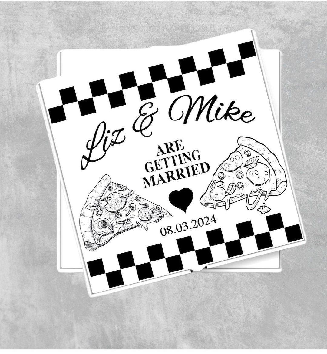 Personalized, Wedding Pizza Box, Pizza Box BW Customizable, Rehearsal ...