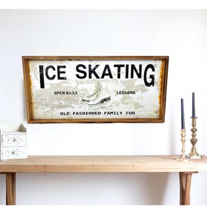 Ice Skating, Skate Sign, Winter Decor, Vintage Winter Wall Art, Wood ...