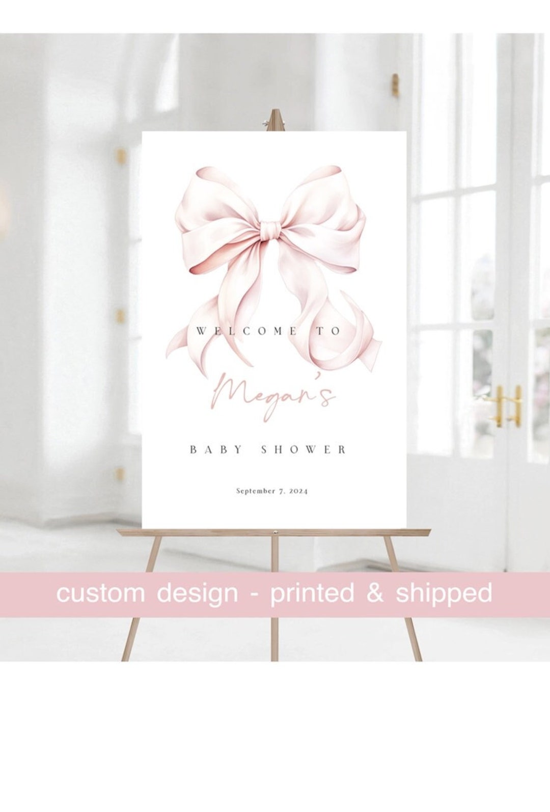 Pink Bow Baby Shower Welcome Sign: Printed PVC Board - Etsy
