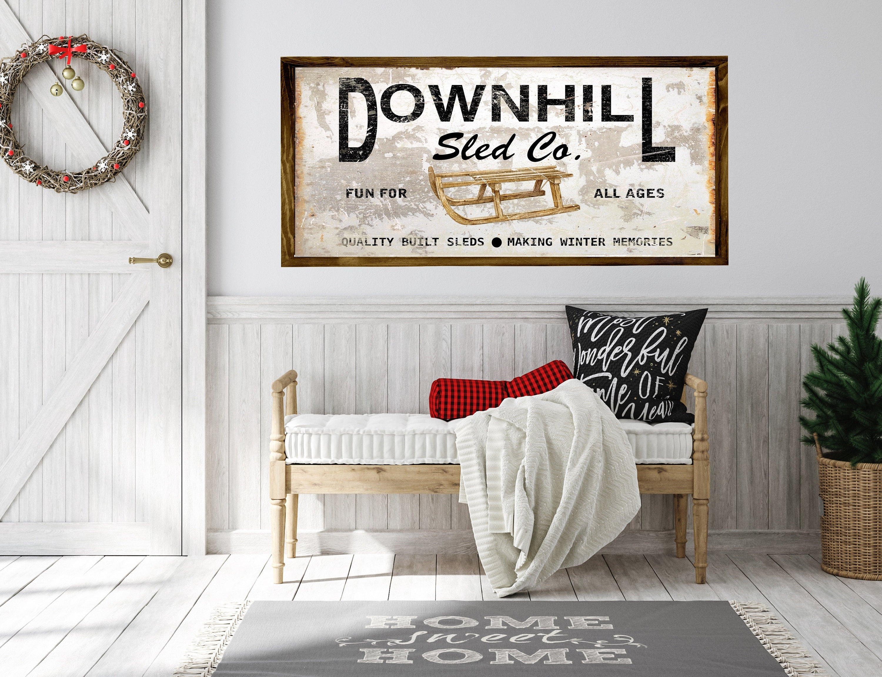 Winter Decor Downhill Sledding Sled Sign Large Wood Signs - Etsy