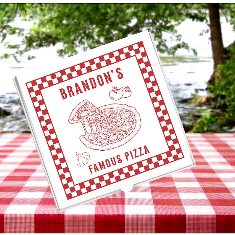 Personalized Pizza Box: Red & White Checkered Pizzeria, Gift for Pizza ...