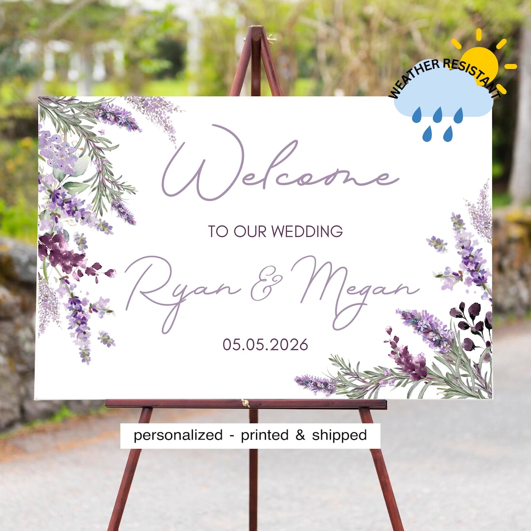 Personalized Wedding Welcome Sign: Lavender & Violet Wildflower ...