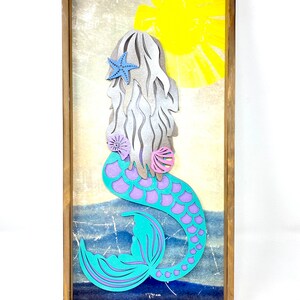 Wooden Mermaid Wall Art,mermaid Decor,mermaid Wall Hanging,seashell ...