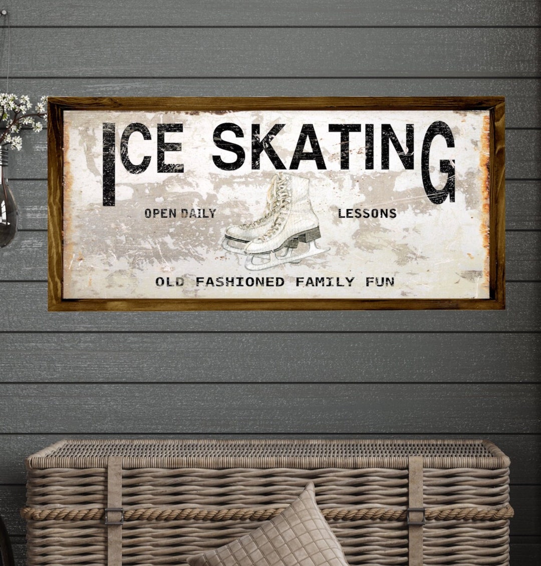 Ice Skating, Skate Sign, Winter Decor, Large Wood Canvas Signs, Vintage ...