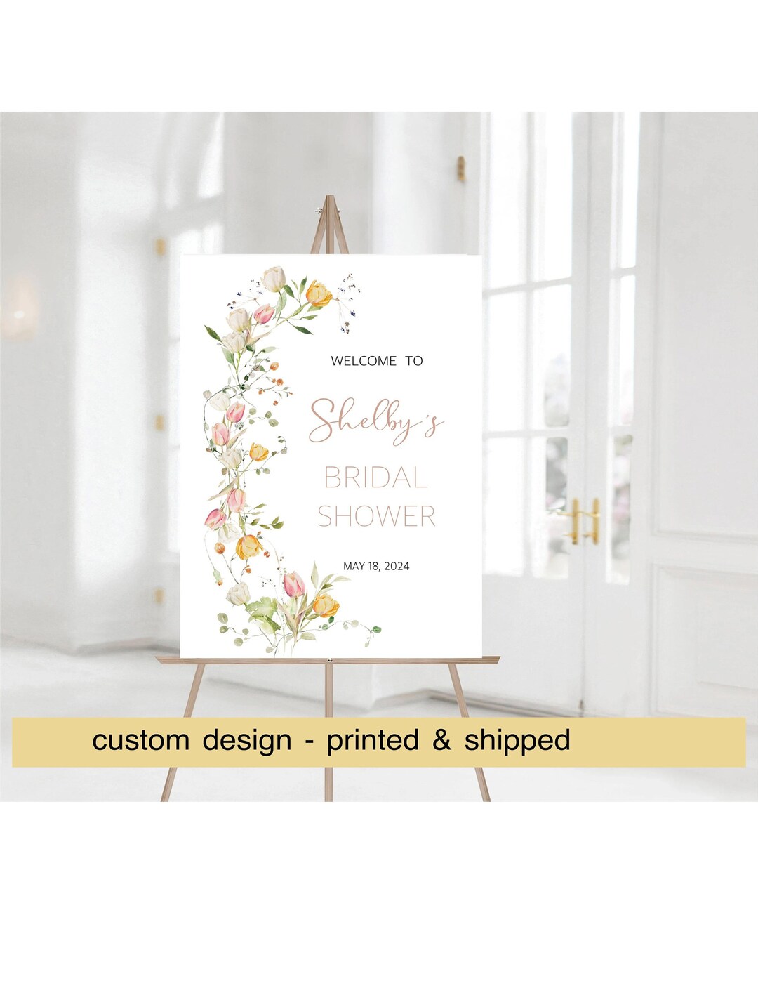 Bridal Shower Welcome Sign, Tulips and Spring Flowers, Bridal Outdoor ...