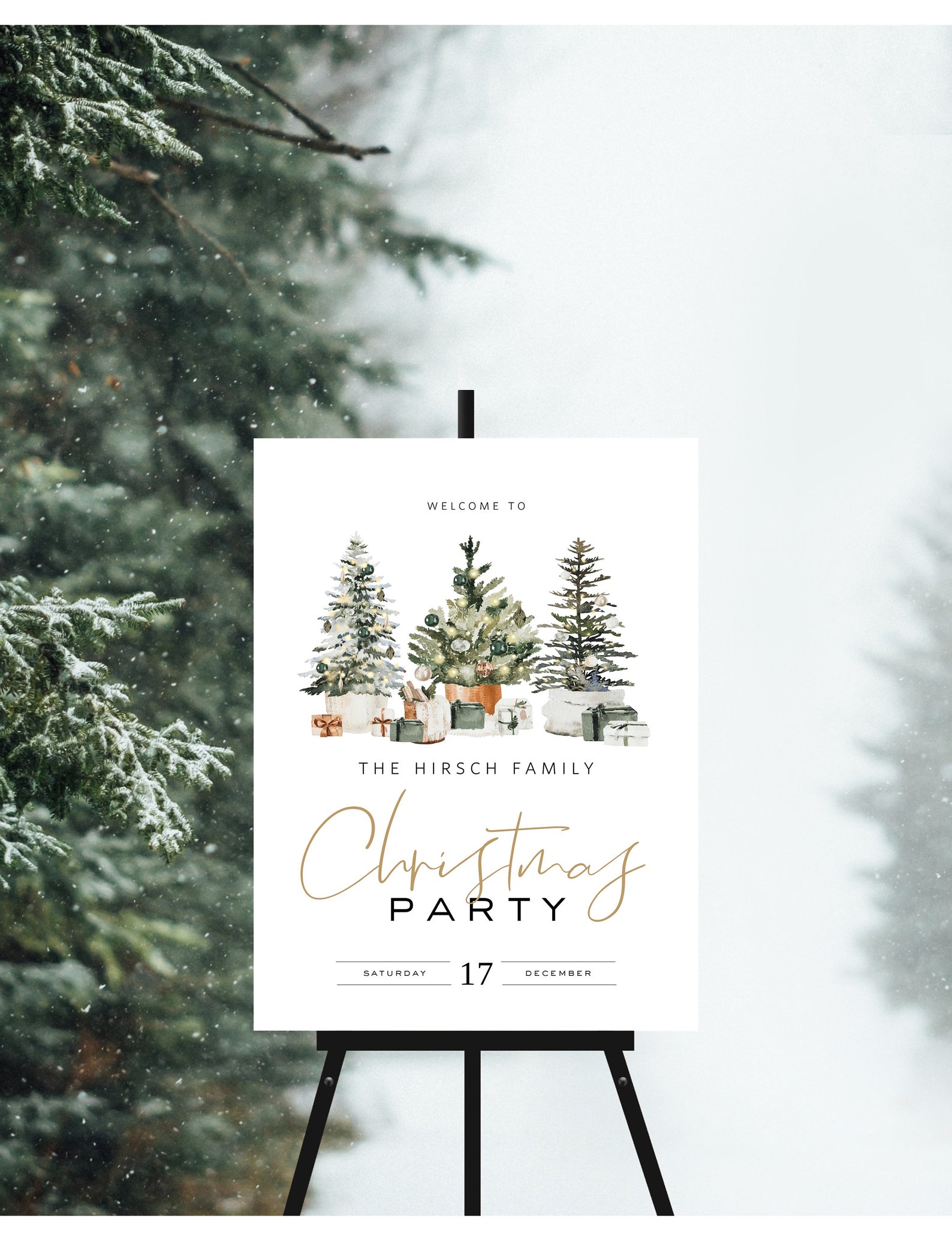 Christmas Party Welcome Sign, Pine Branches and Berries, Holiday Party ...