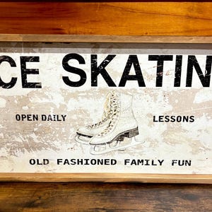 Ice Skating, Skate Sign, Winter Decor, Vintage Winter Wall Art, Wood ...