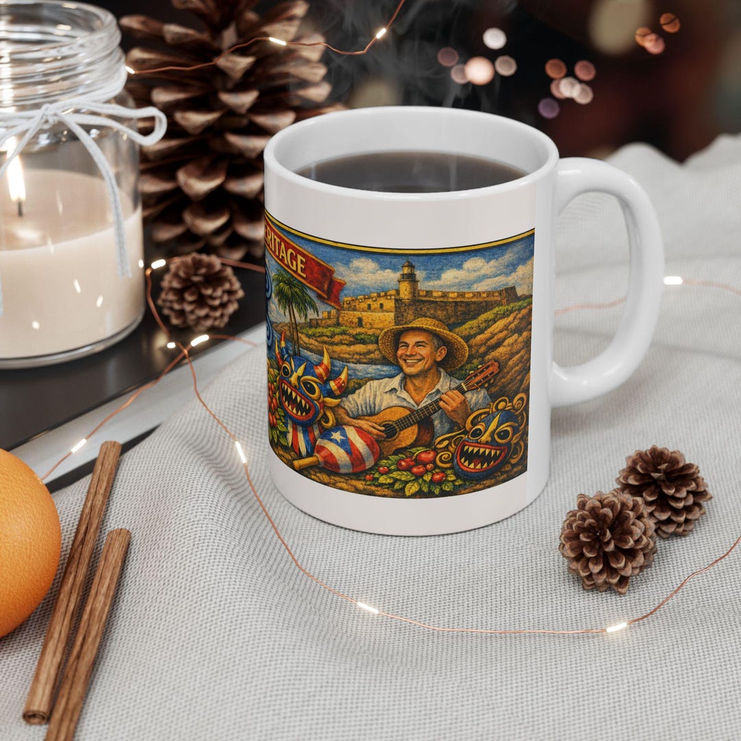 Puerto Rican Heritage Mug | Coquí, Taino, El Morro, Tropical Fruit ...