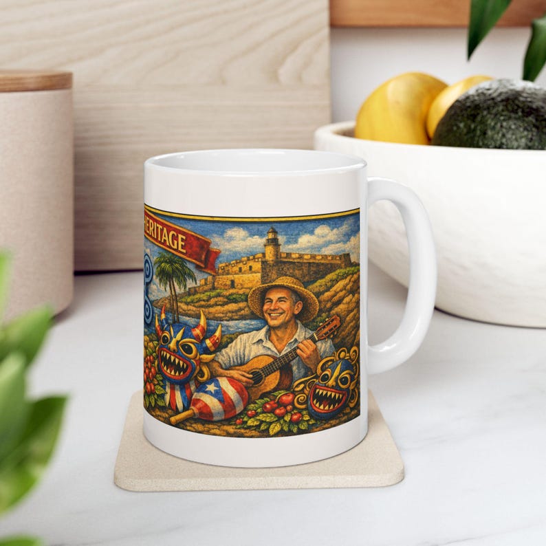 Puerto Rican Heritage Mug | Coquí, Taino, El Morro, Tropical Fruit ...