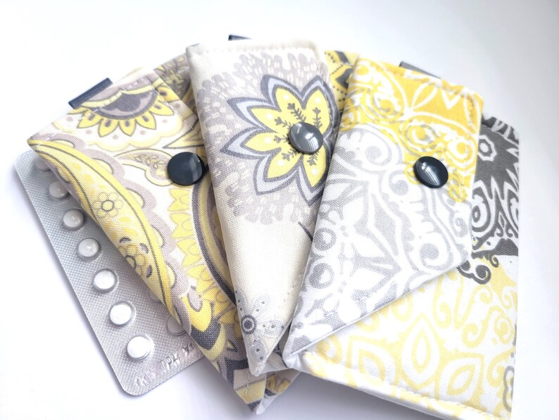 Birth Control Case or Multi Purpose Case- Greys and Yellows - Etsy