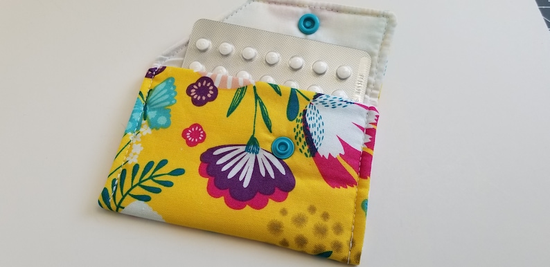 Birth Control Case Sleeve With Snap Closure Yellow and Aqua - Etsy