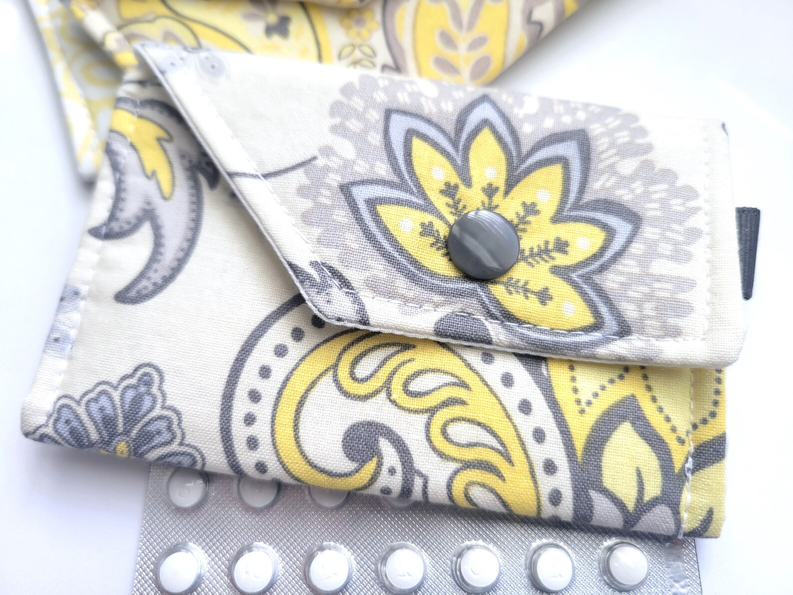 Birth Control Case or Multi Purpose Case- Greys and Yellows - Etsy