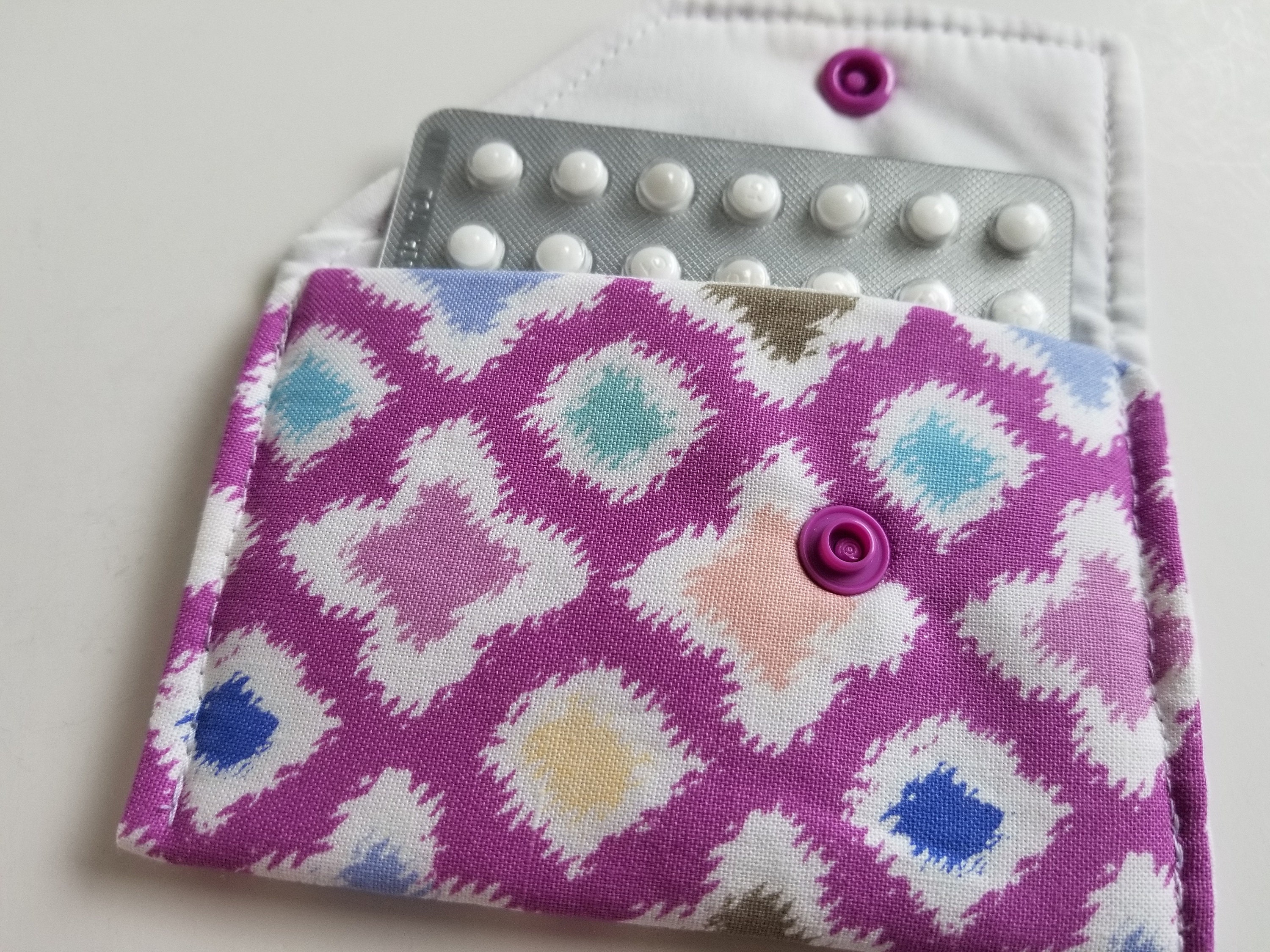 Birth Control Case with Snap Corlosure Purple and colors | Etsy