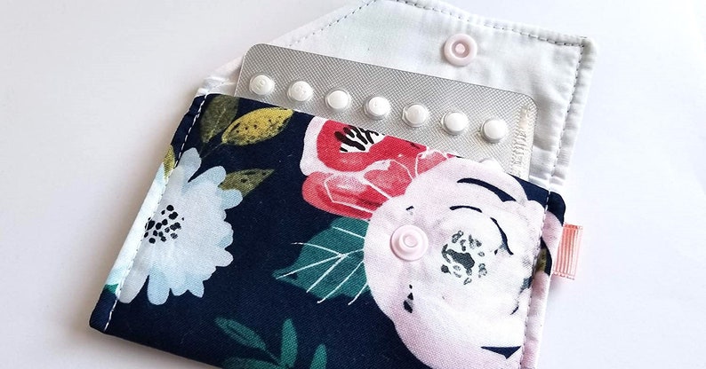 Birth Control Case Sleeve With Snap Closure - Blooms on Navy - Etsy