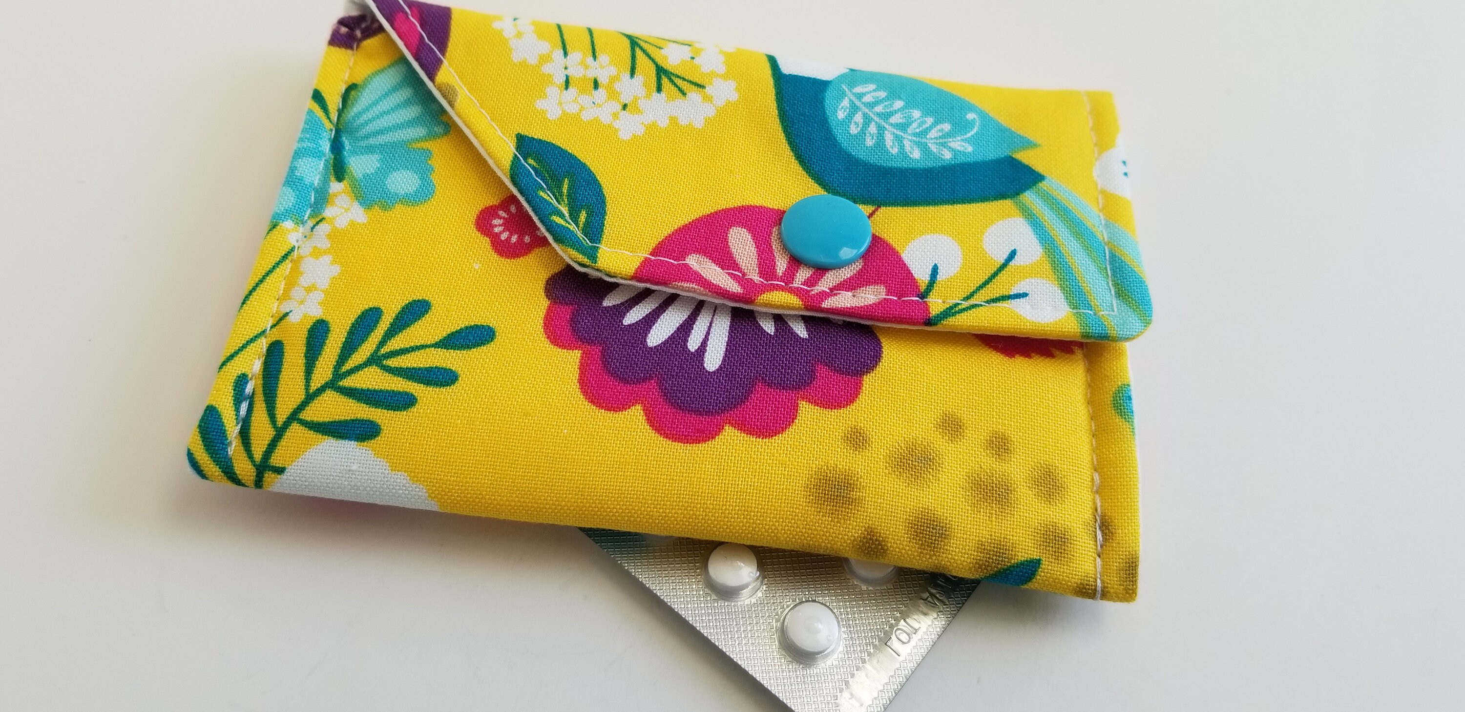 Birth Control Case Sleeve with Snap Closure Yellow and aqua | Etsy