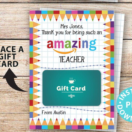 EDITABLE Amazon Gift Card Holder Teacher Gift Printable - Etsy