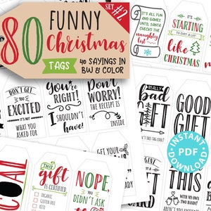 80 Humorous Holiday Gift Tags Printable Funny Christmas Gift Tag White ...