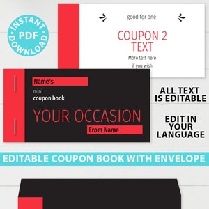Printable Coupon Book Template Red, Any Occasion Gift Idea, Editable ...