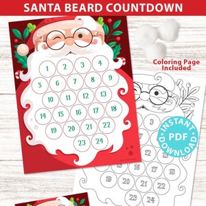 Santa Beard Countdown to Christmas Printable, Christmas Advent Calendar ...