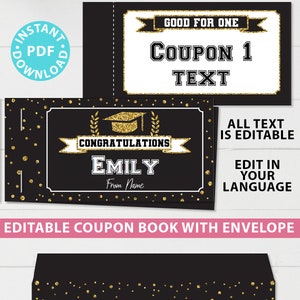 Editable Graduation Coupon Book Template Printable Gift Idea, Gold ...