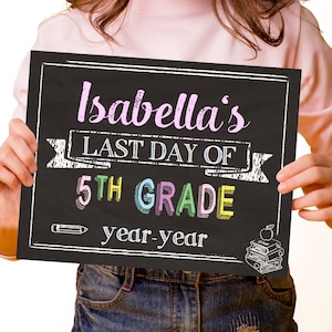 Last Day of School Sign Printable, Pastel Chalkboard, Editable Name ...