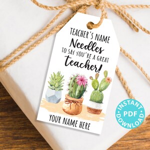 EDITABLE Teacher Appreciation Gift Tags Printable, Teacher Thank You ...
