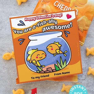 Goldfish Valentine Printable Tag Kids Valentine's Day Card EDITABLE ...
