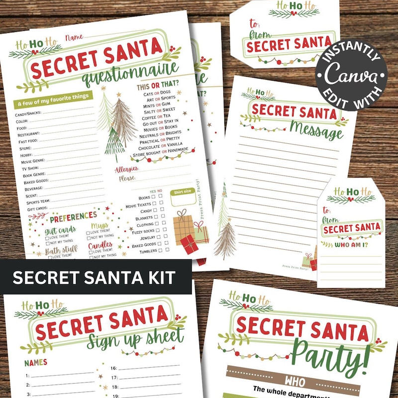 Secret Santa Questionnaire Set - Etsy