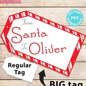 BIG Christmas Gift Tag From Santa Red Stripe Editable Printable ...