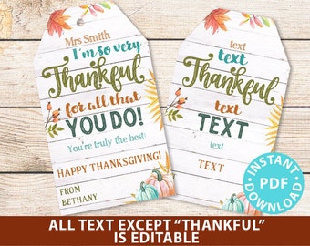 Thankful Gift Tags Print Cut File Thanksgiving Favor Tags - Etsy