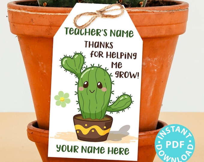 Printable Teacher Gift Tags, Thank You for Helping Us Grow, Teacher ...