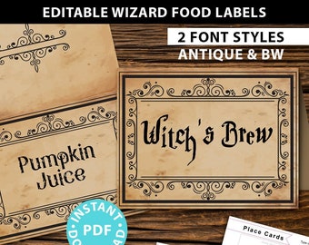 EDITABLE Wizard Food Labels Printable, Halloween Food Labels, Witch ...