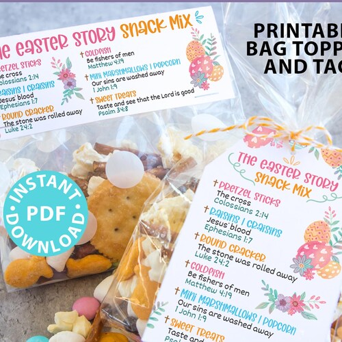The Easter Story Snack Mix Printable Tag and Bag Topper | Etsy